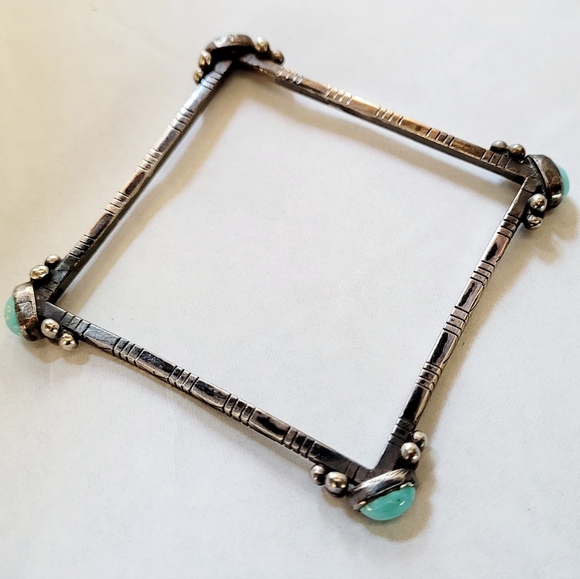 Source Unknown | Jewelry | Vtg Square Silver Bangle With Turquoise ...